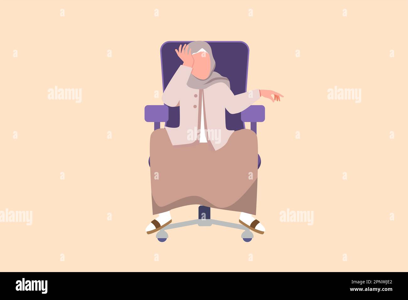 Business flat drawing depressed Arabian businesswoman sit at office ...
