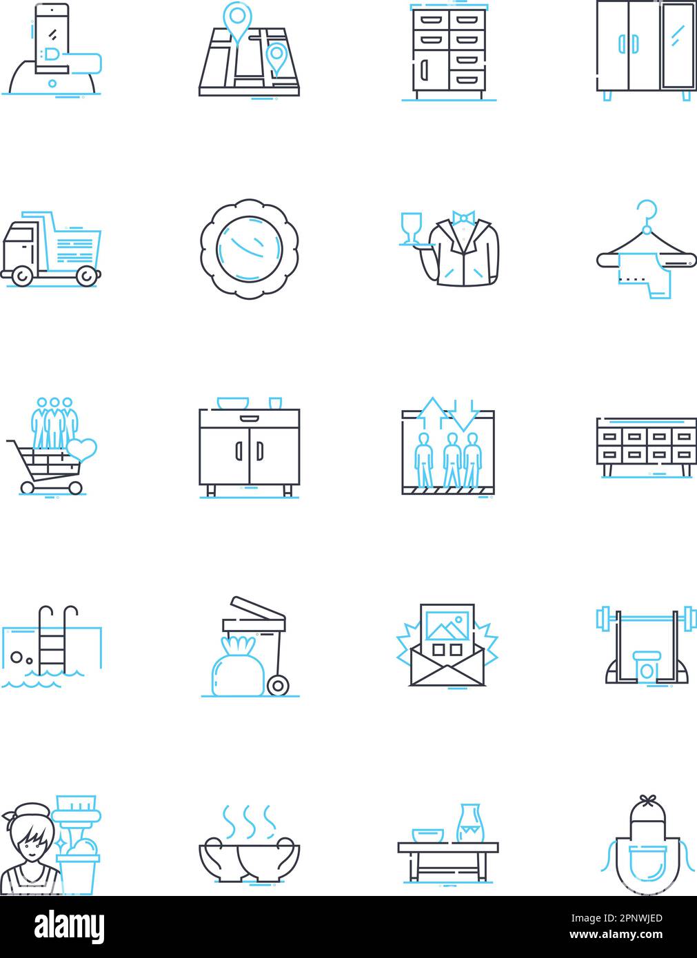 Hospitality linear icons set. Service, Experience, Comfort, Reception ...