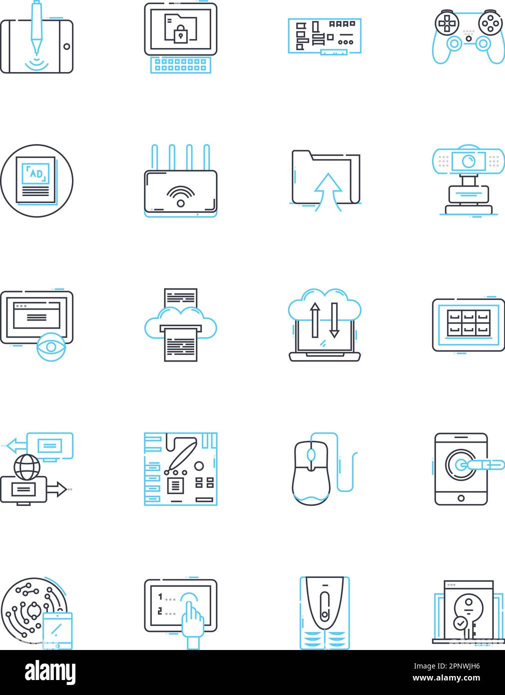 Compnts linear icons set. Processor, Motherboard, Graphics, Memory, Storage, Power, Cooling line ...