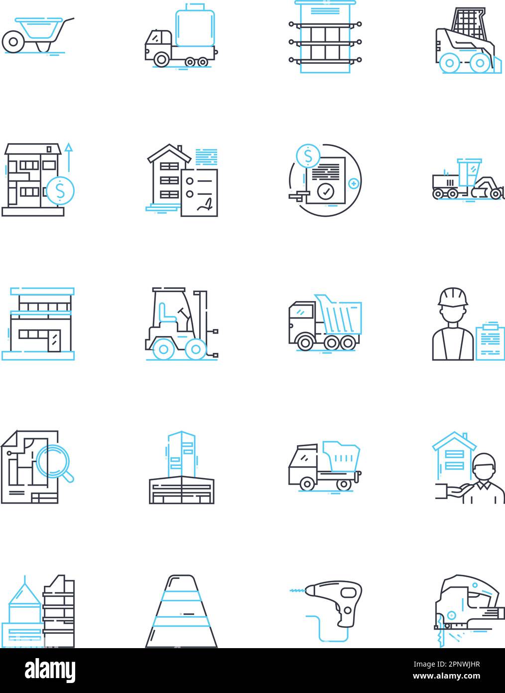 Housing developers linear icons set. Construction, Real Estate ...