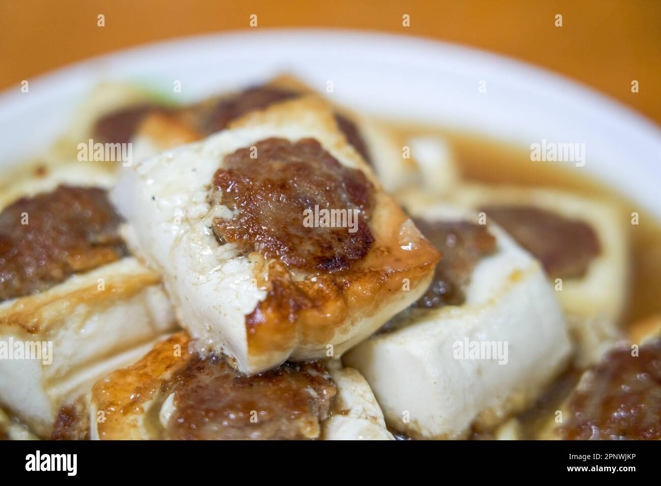A delicious Chinese home cooking, fried tofu stuffed meat Stock Photo ...