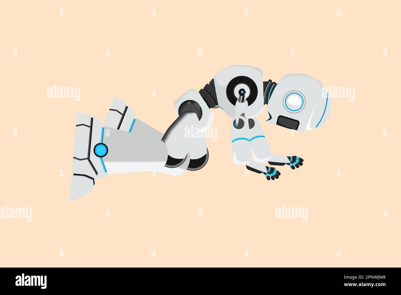 Business flat cartoon style drawing depressed robot crawling in despair ...