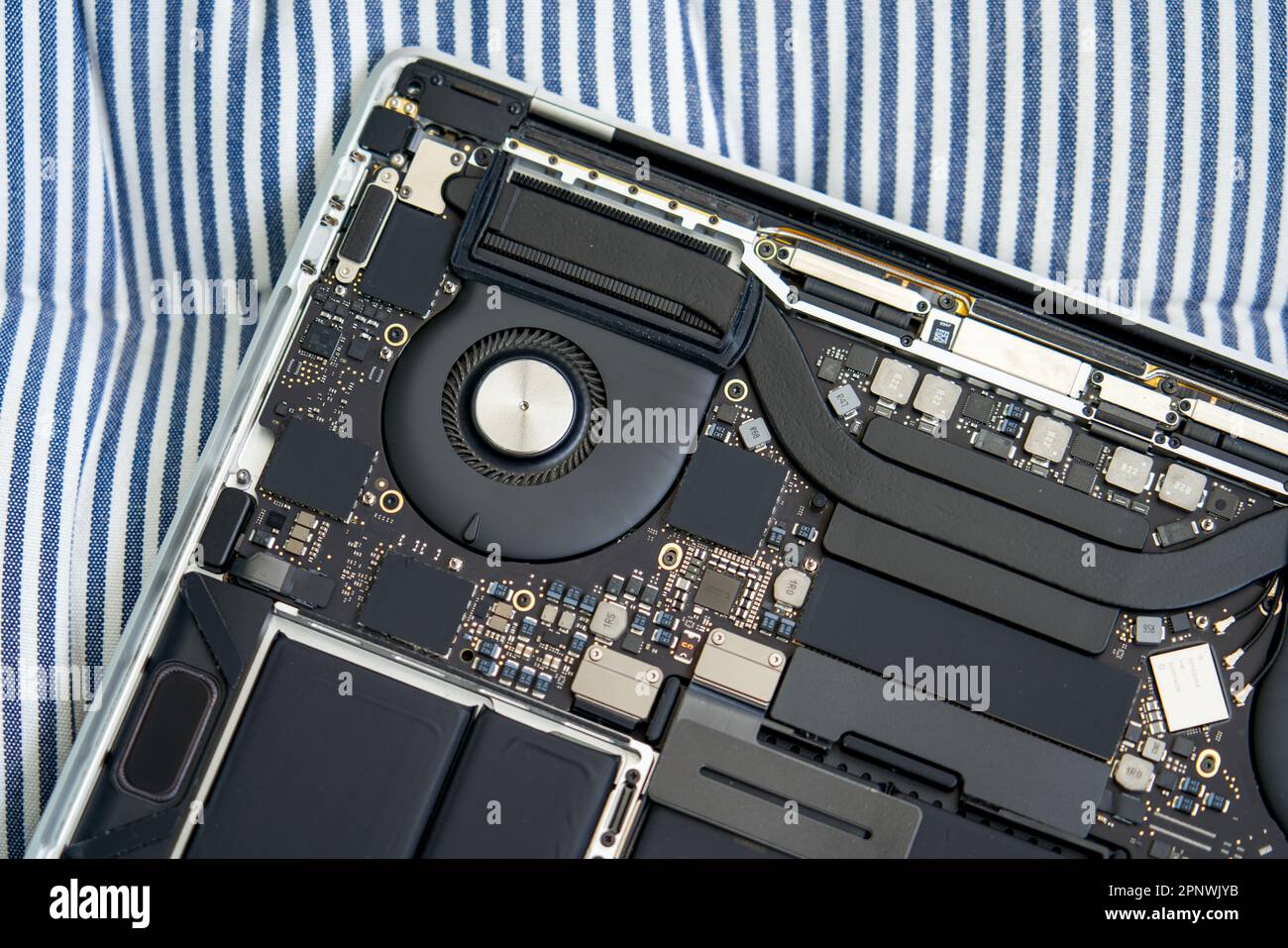 The internal structural electronic components of a disassembled high ...