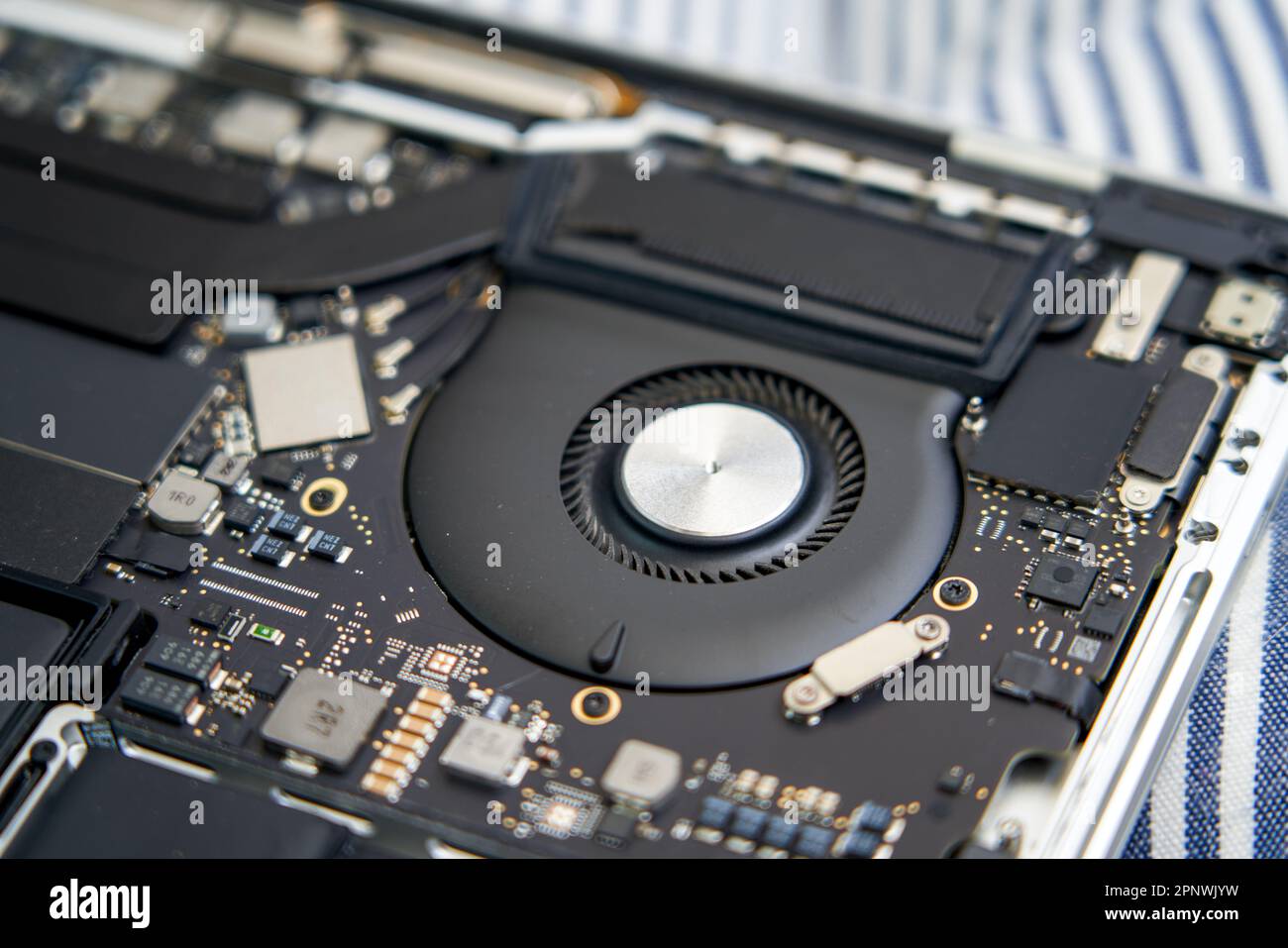 The internal structural electronic components of a disassembled high ...