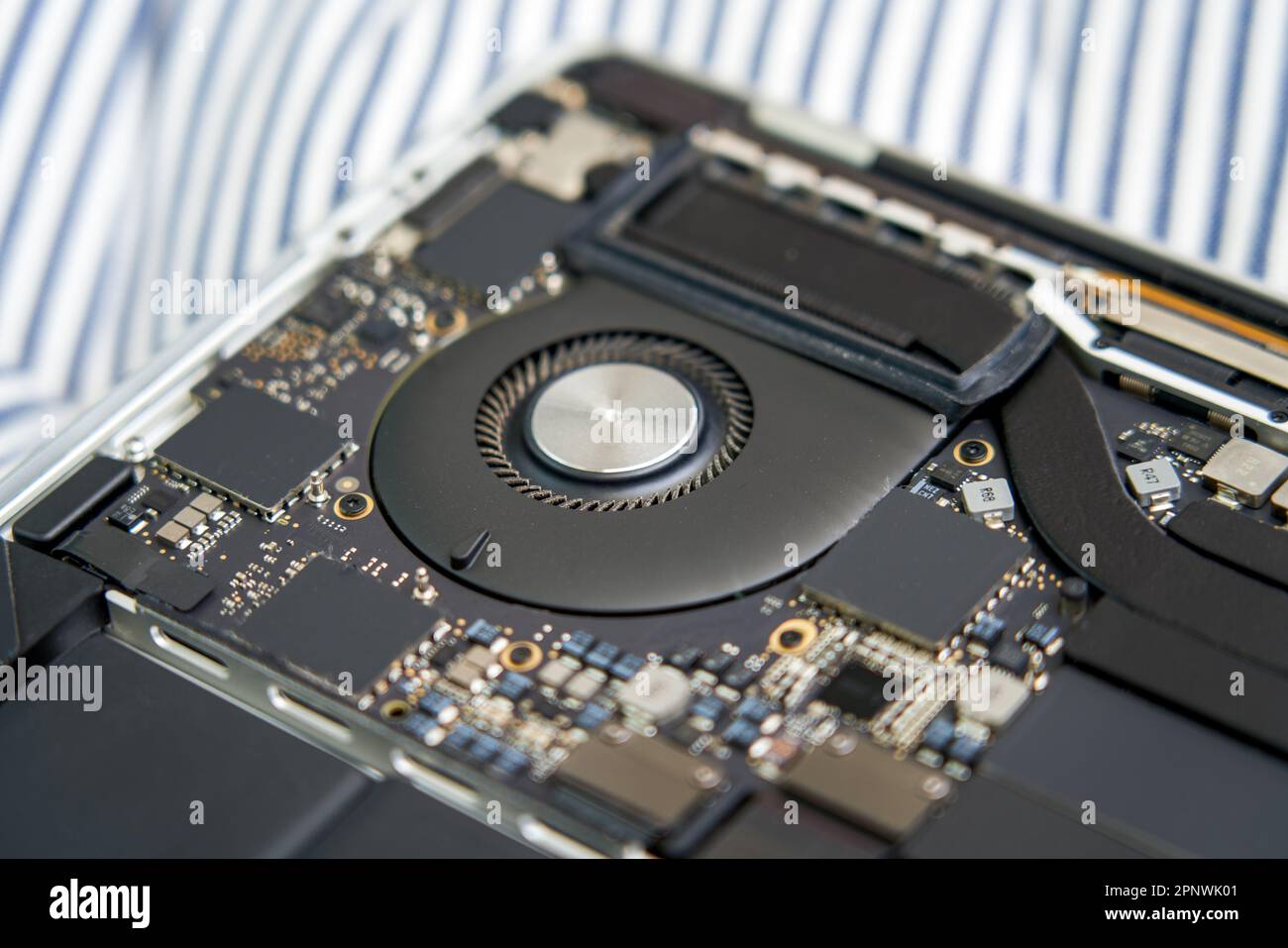 The internal structural electronic components of a disassembled high ...