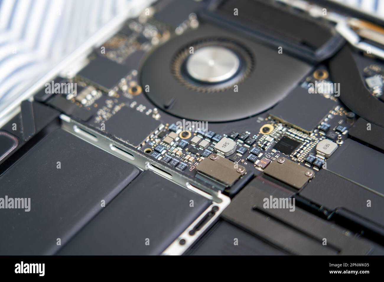 The internal structural electronic components of a disassembled high ...