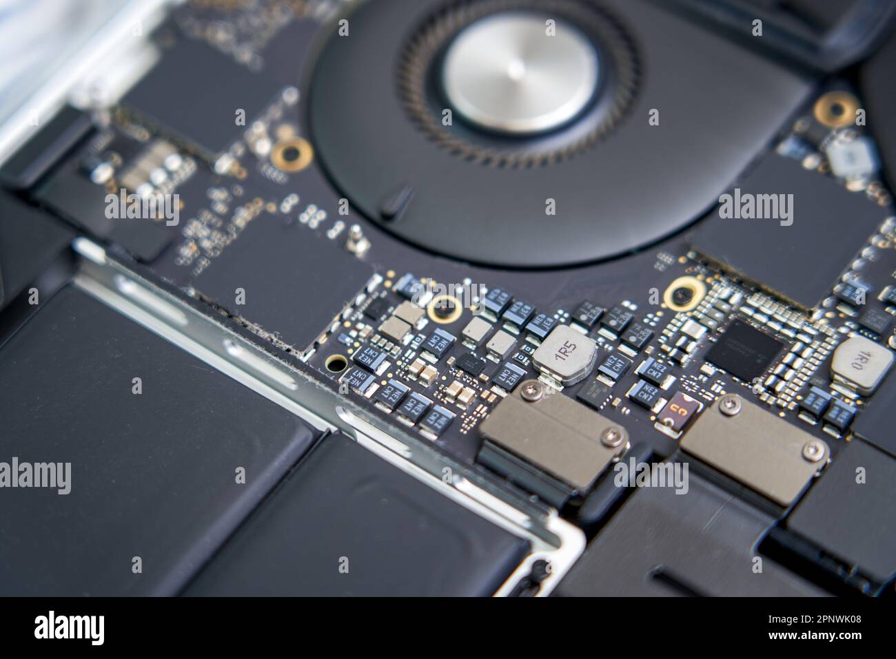 The internal structural electronic components of a disassembled high ...