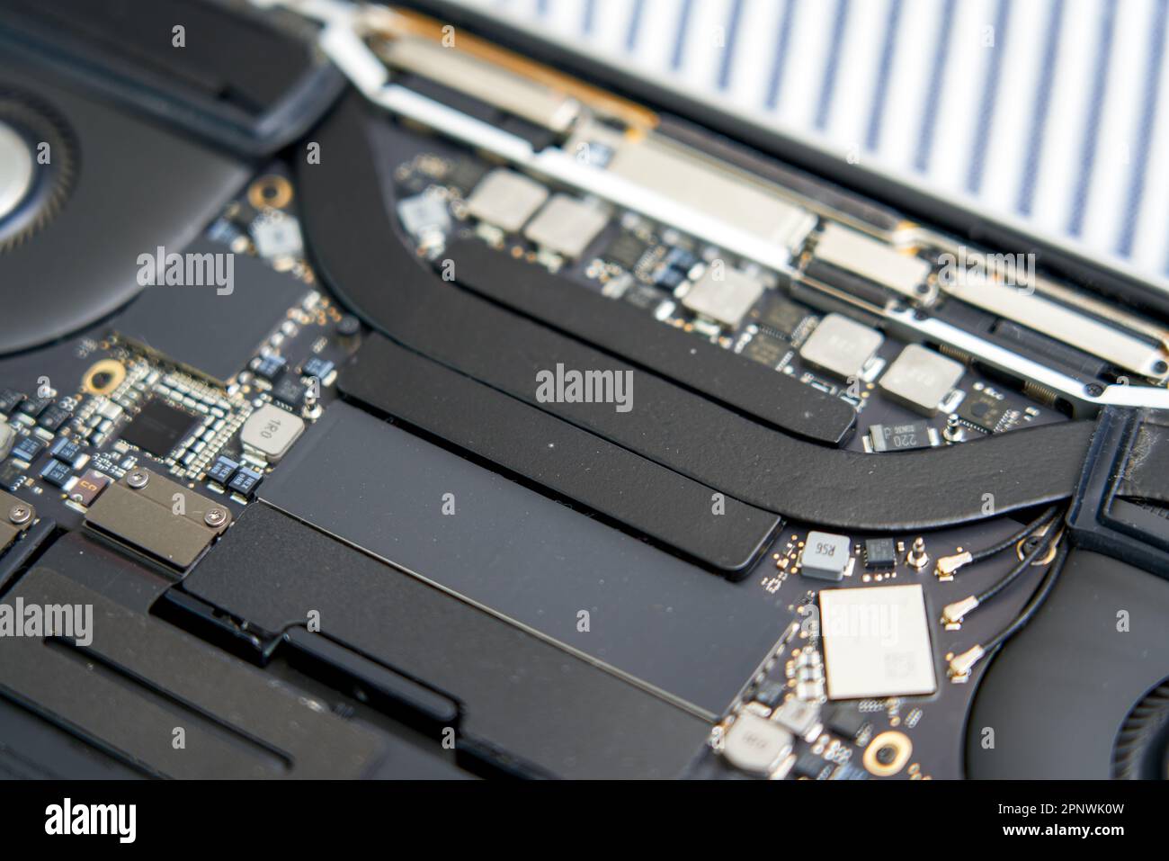 The internal structural electronic components of a disassembled high ...