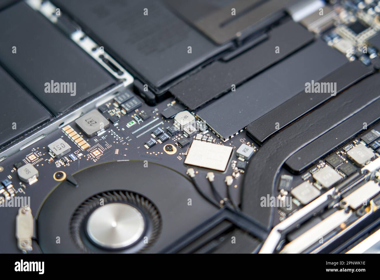 The internal structural electronic components of a disassembled high ...