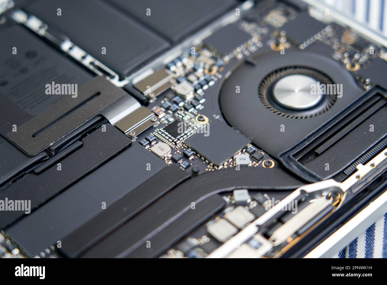 The internal structural electronic components of a disassembled high ...