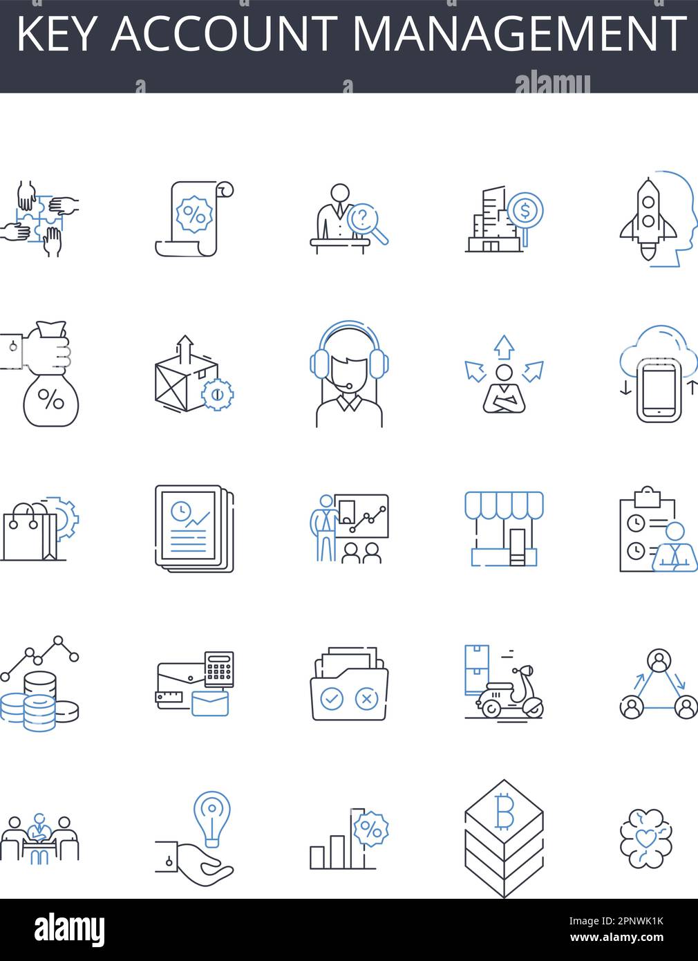 Key Account Management Line Icons Collection Involvement Connection Participation