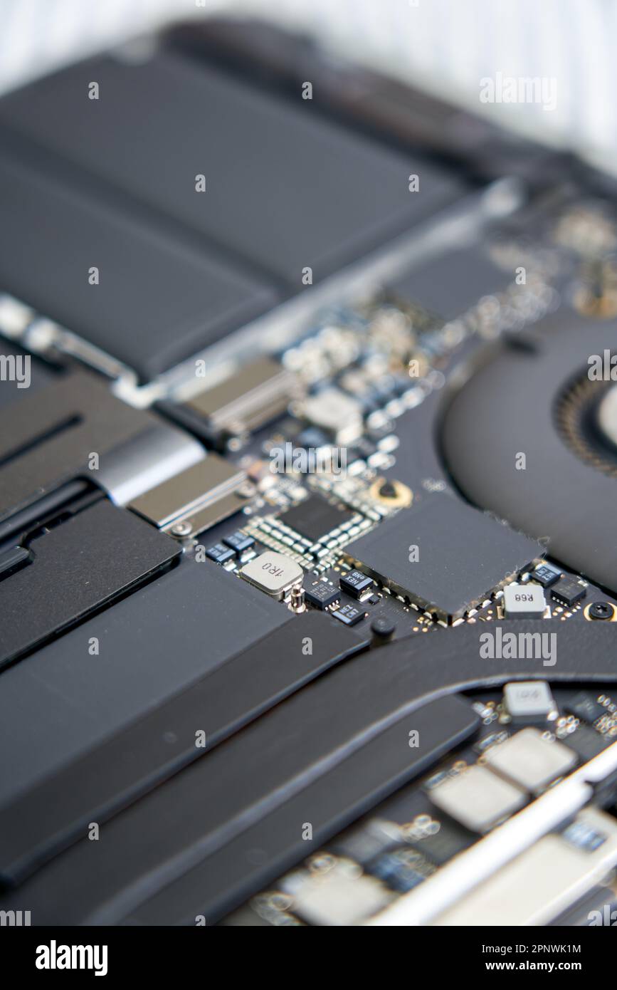 The internal structural electronic components of a disassembled high ...