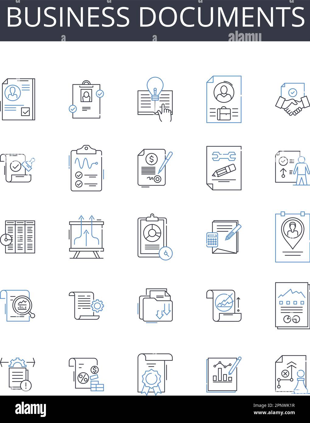 Business documents line icons collection. scheduling, productivity ...
