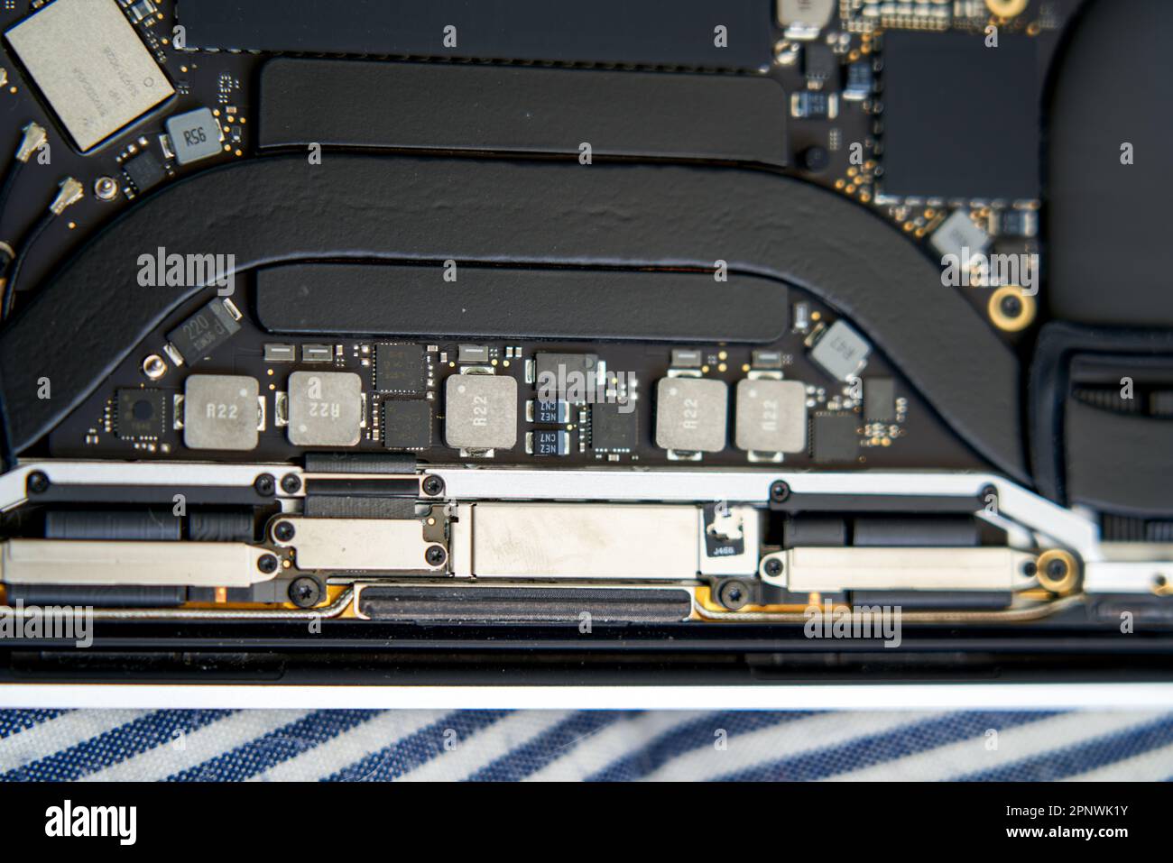 The internal structural electronic components of a disassembled high ...