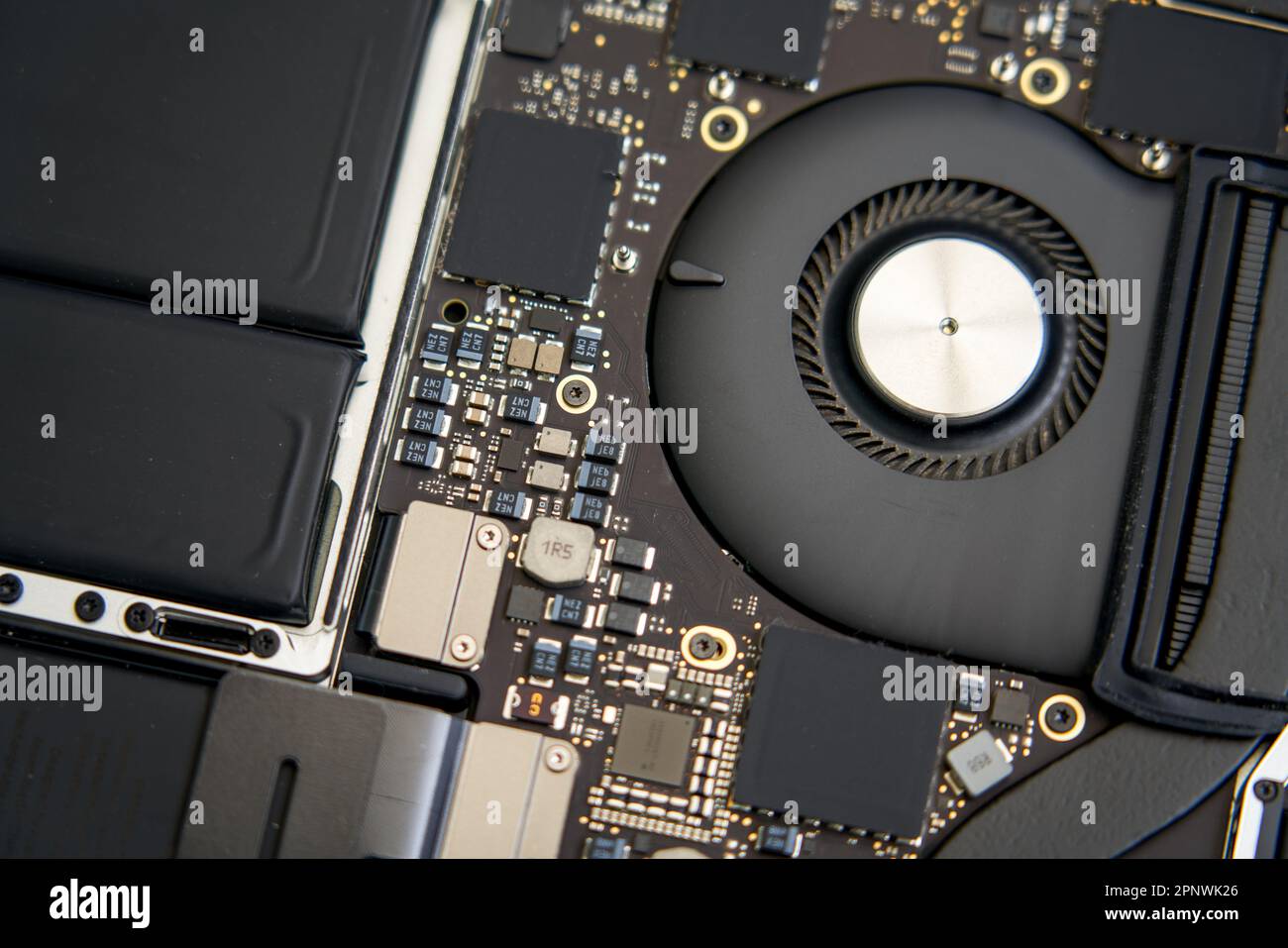 The internal structural electronic components of a disassembled high ...