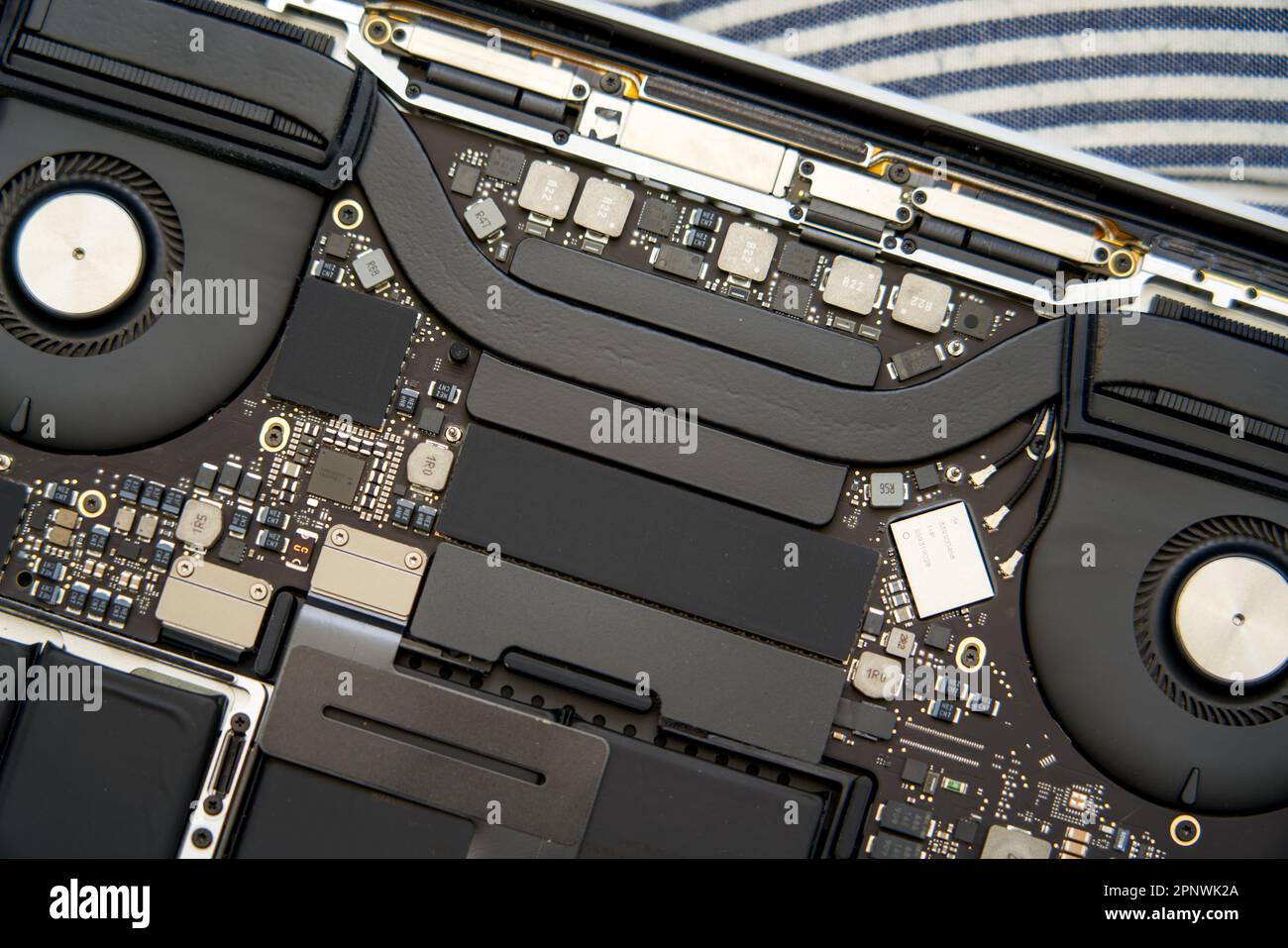 The internal structural electronic components of a disassembled high ...