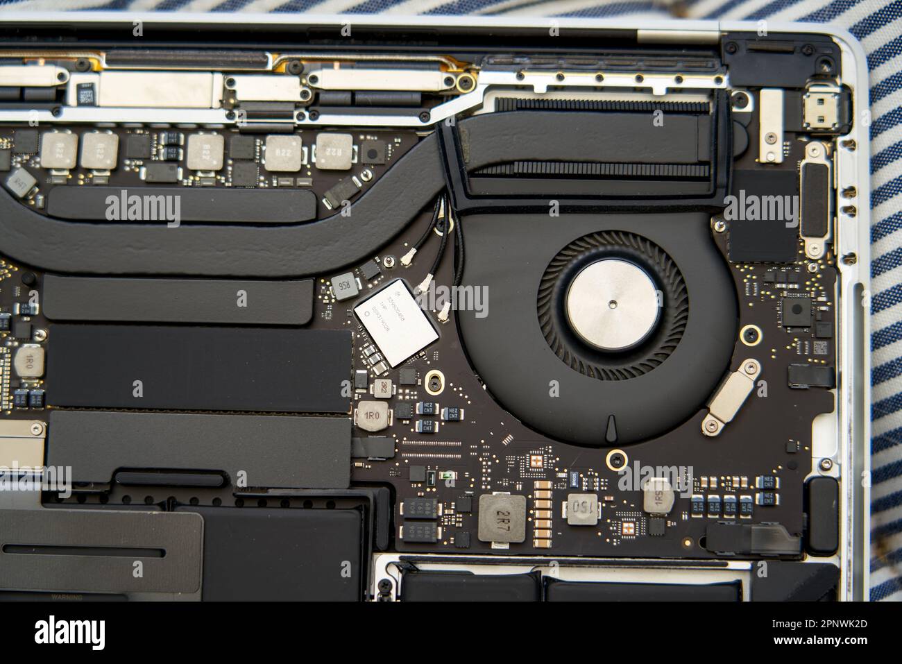 The internal structural electronic components of a disassembled high ...