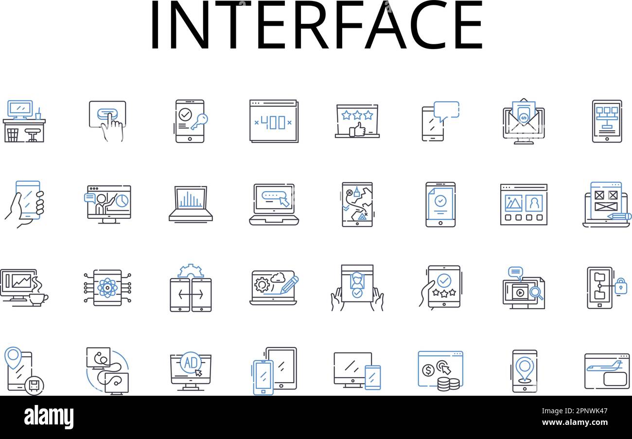 Interface line icons collection. Connection point, Interaction area, Meeting place, Touchpoint ...