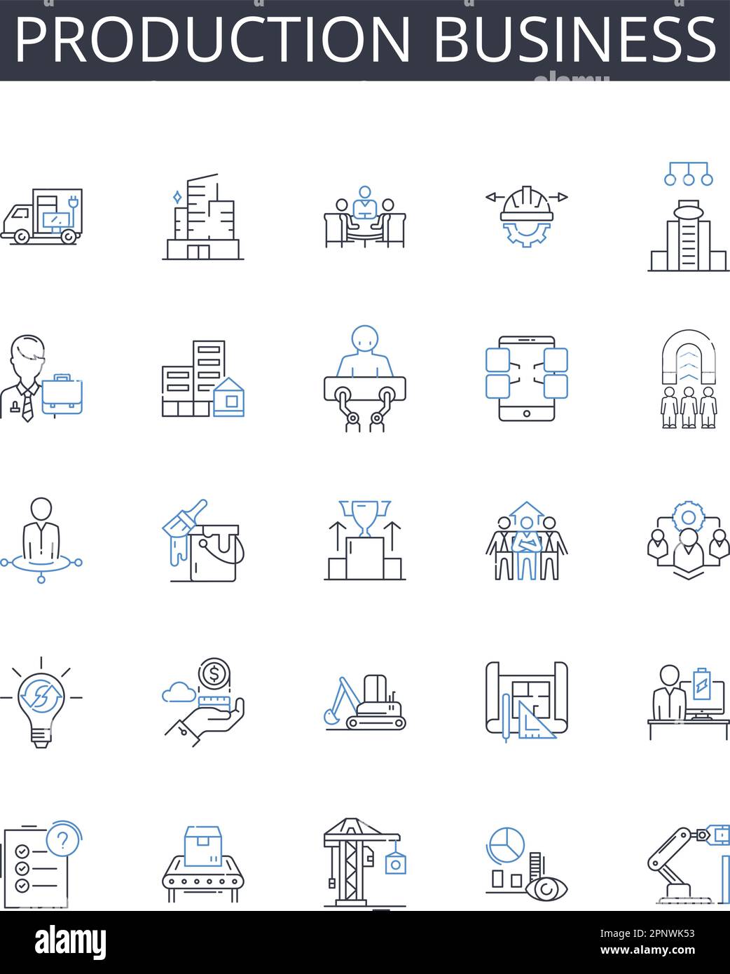 Production business line icons collection. Virtual, Telecommuting ...