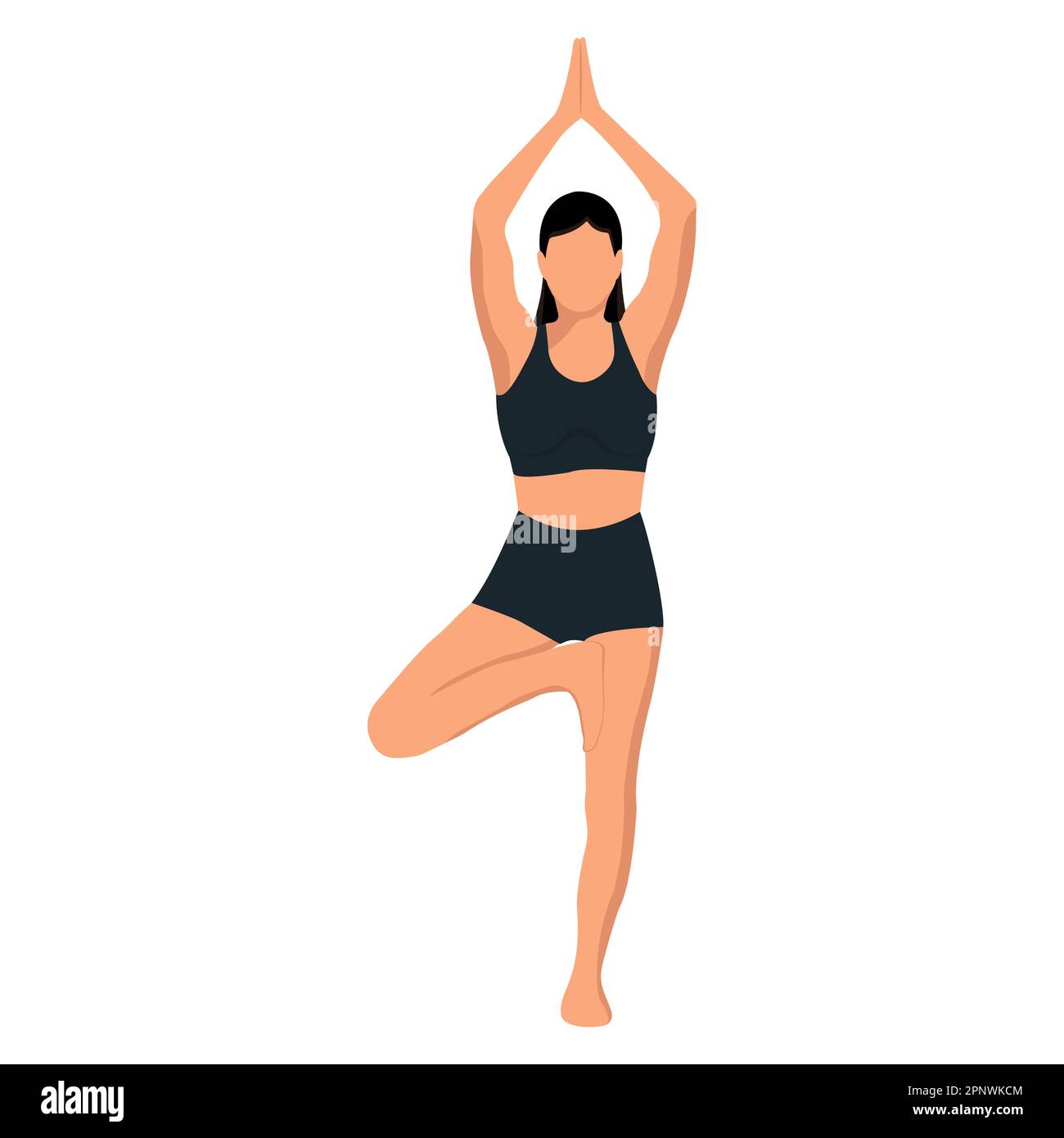 A faceless girl in a tree pose practices yoga. The concept of a healthy ...