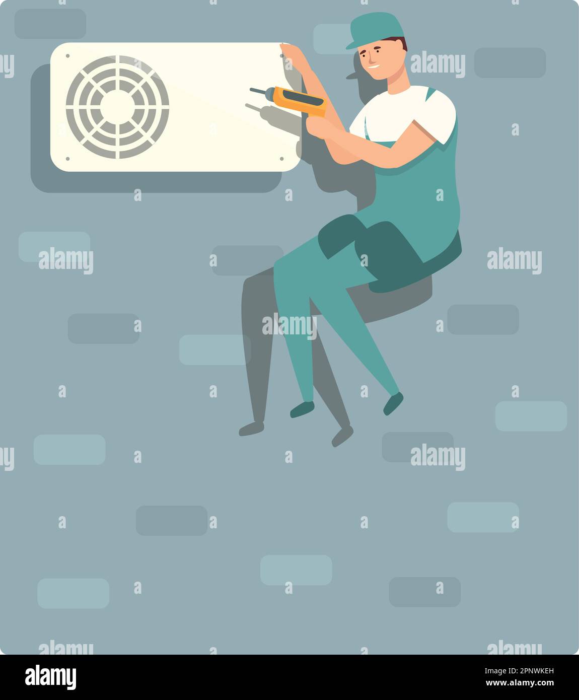 Outdoor install air conditioner icon cartoon vector. Repair house ...