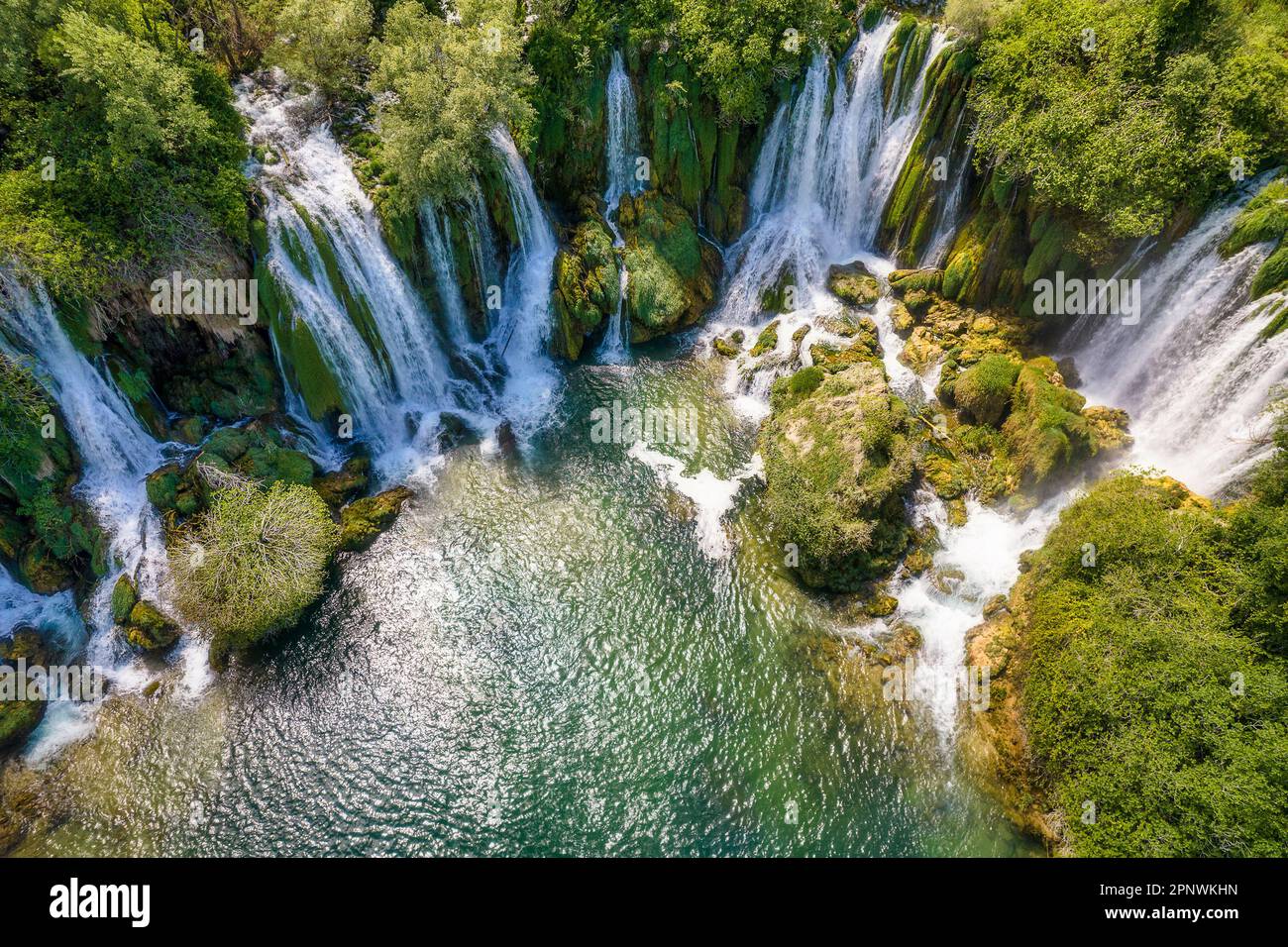 Aerial view of amazing cascades of Kravica Waterfall in Bosnia and ...