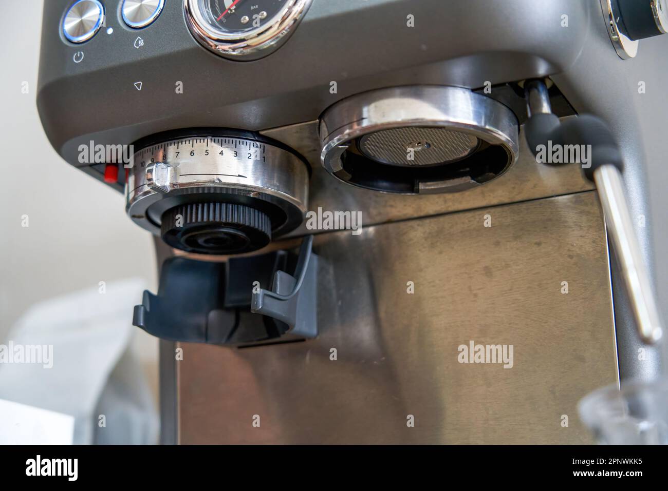 Partial closeup of an espresso machine Stock Photo - Alamy