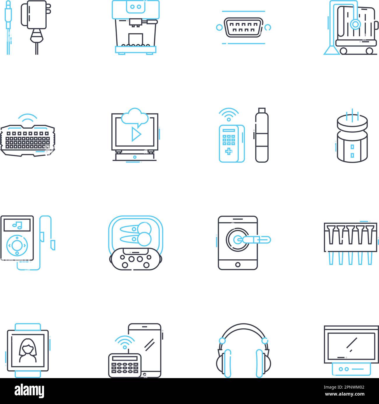 Electronics linear icons set. Gadgets, Devices, Technology, Innovation, Robotics, Smartphs ...