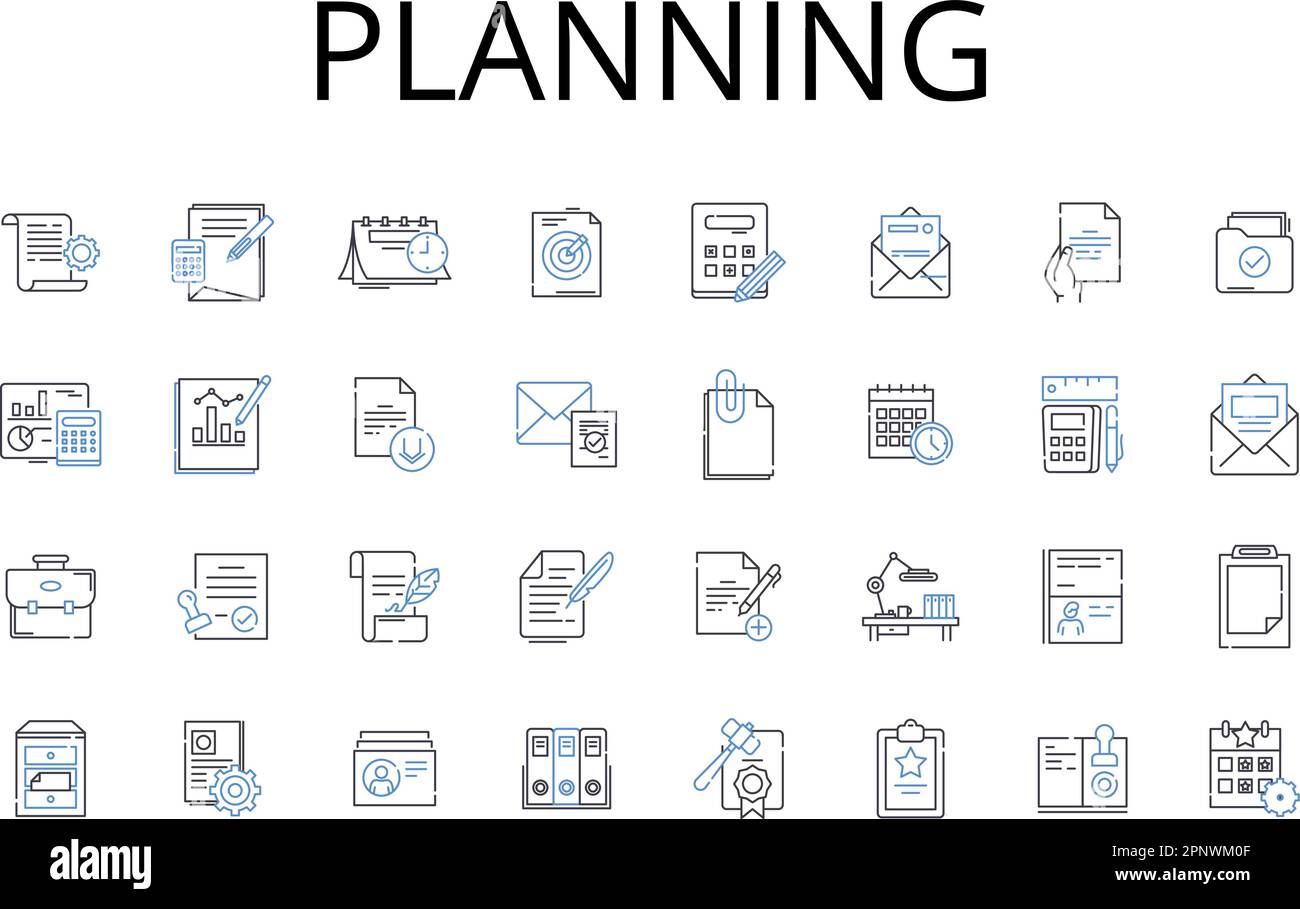 Planning line icons collection. Preparing, Organizing, Scheduling ...