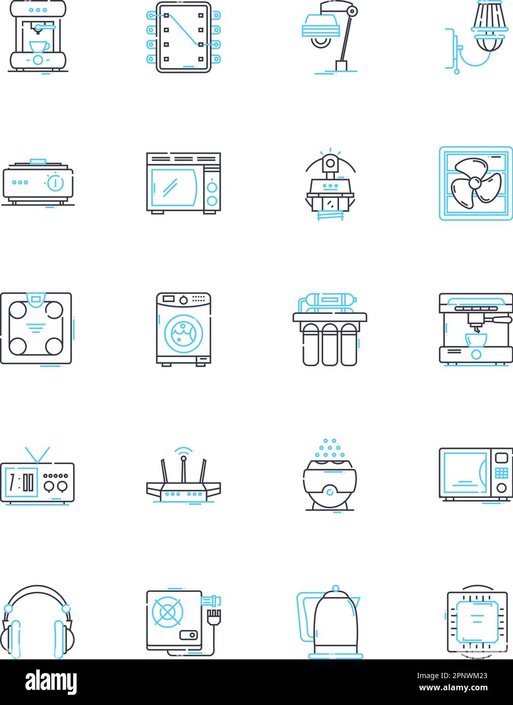 Electronic devices linear icons set. Smartph, Tablet, Laptop, Television, Speaker, Headphs ...
