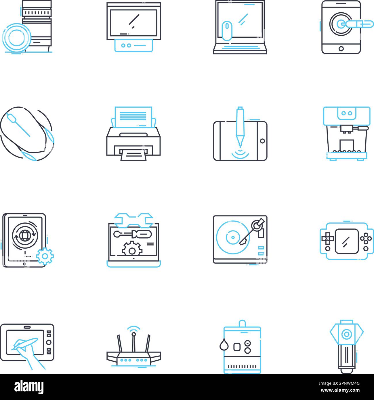 Device advancements linear icons set. Innovation, Progression ...