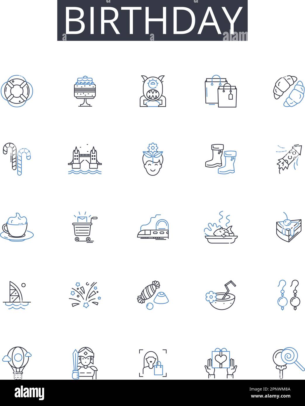 Birthday line icons collection. Birth anniversary, , , , , , vector and ...