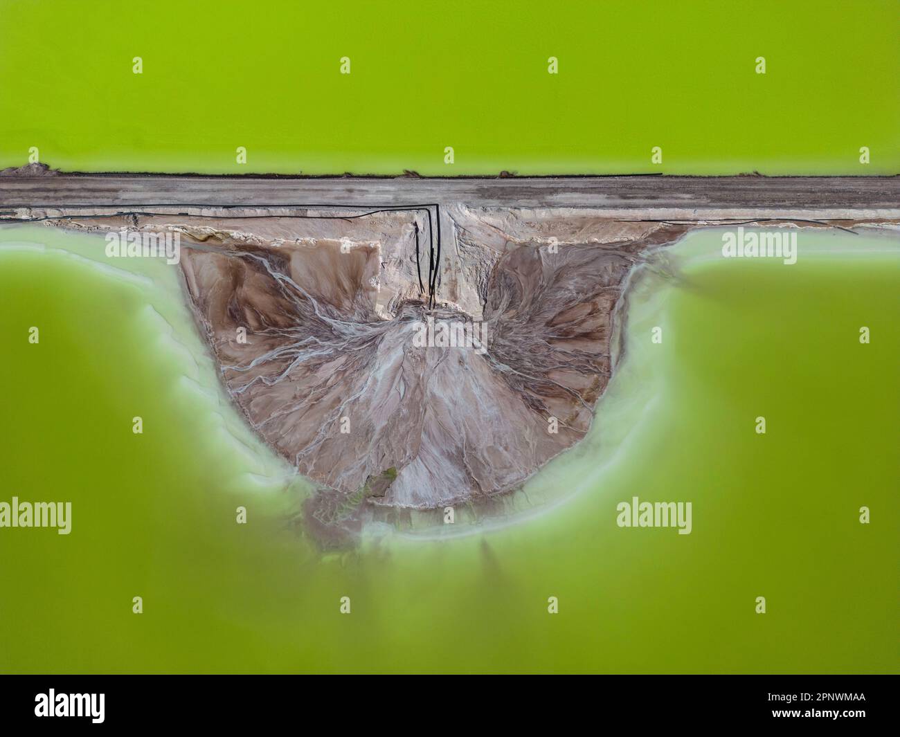 Lithium processes in a pool of brine at the SQM mine under the sun in ...