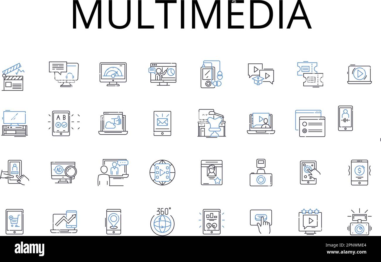 Multimedia line icons collection. Interactive media, Digital content, Audiovisual, Mixed media ...
