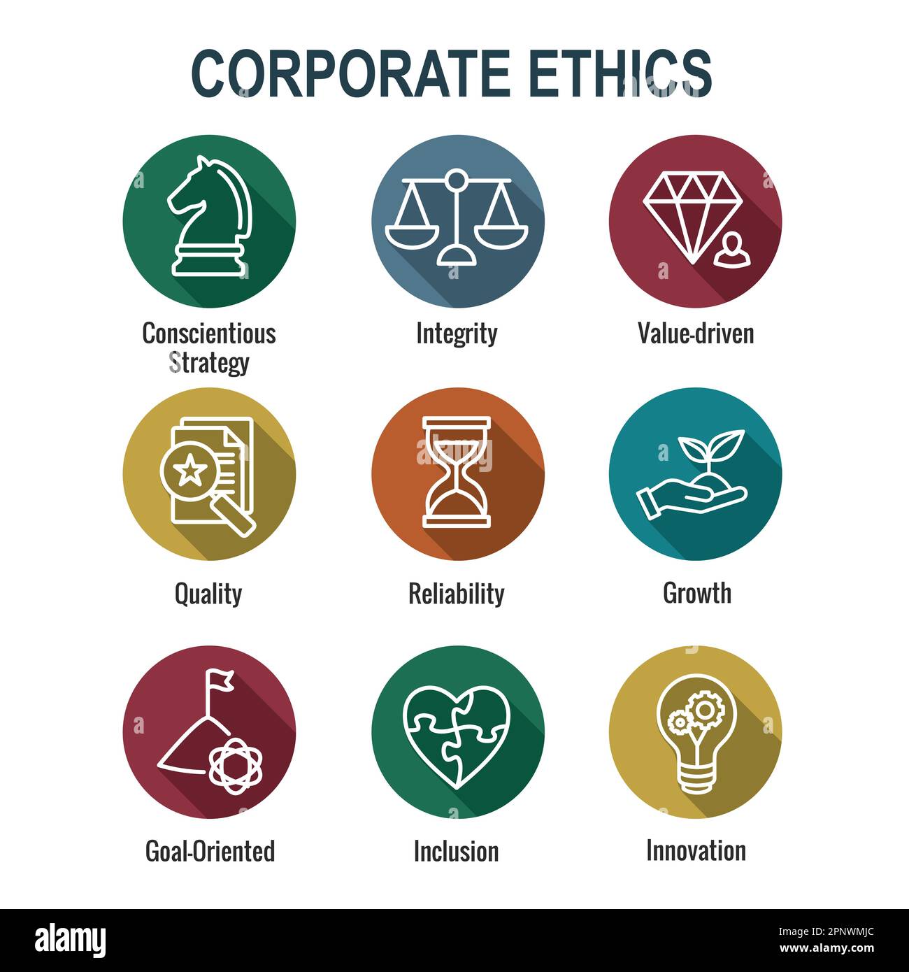 Business and Corporate Ethics Showing Company Values Outline Icon Set ...