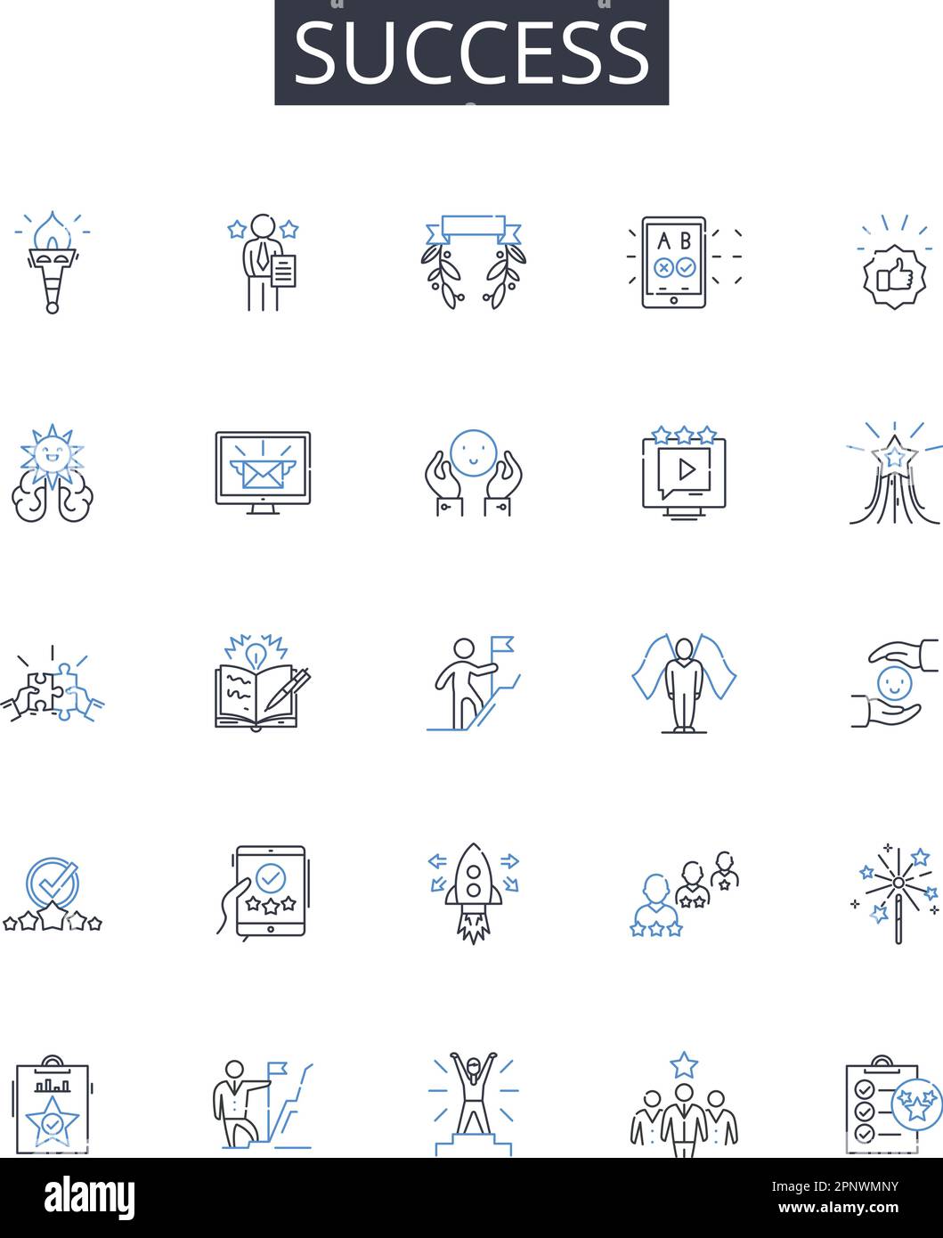 Success line icons collection. Promoting, Advertising, Broadcasting ...