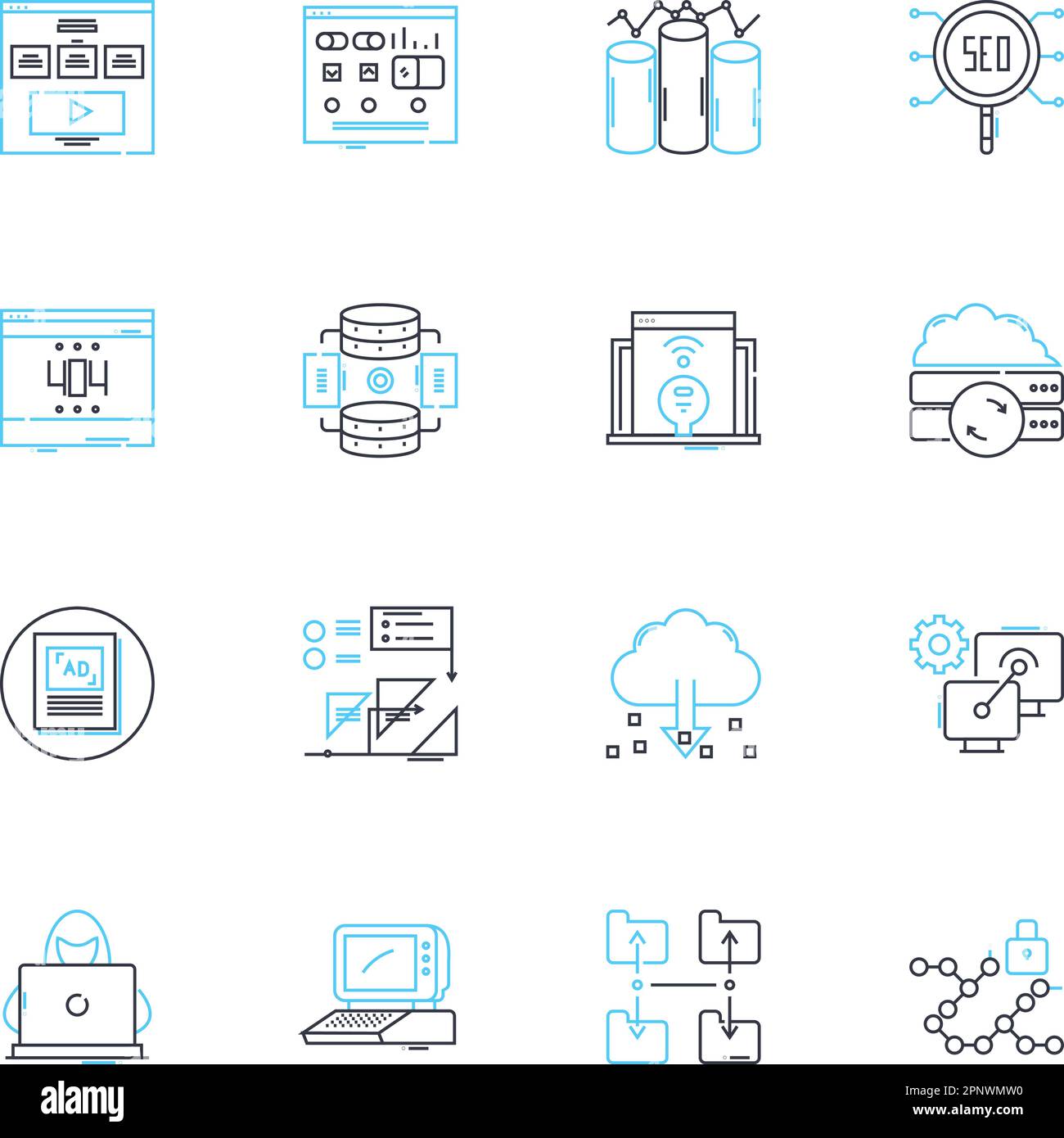 Electronic device linear icons set. Laptop, Smartph, Tablet, Camera ...