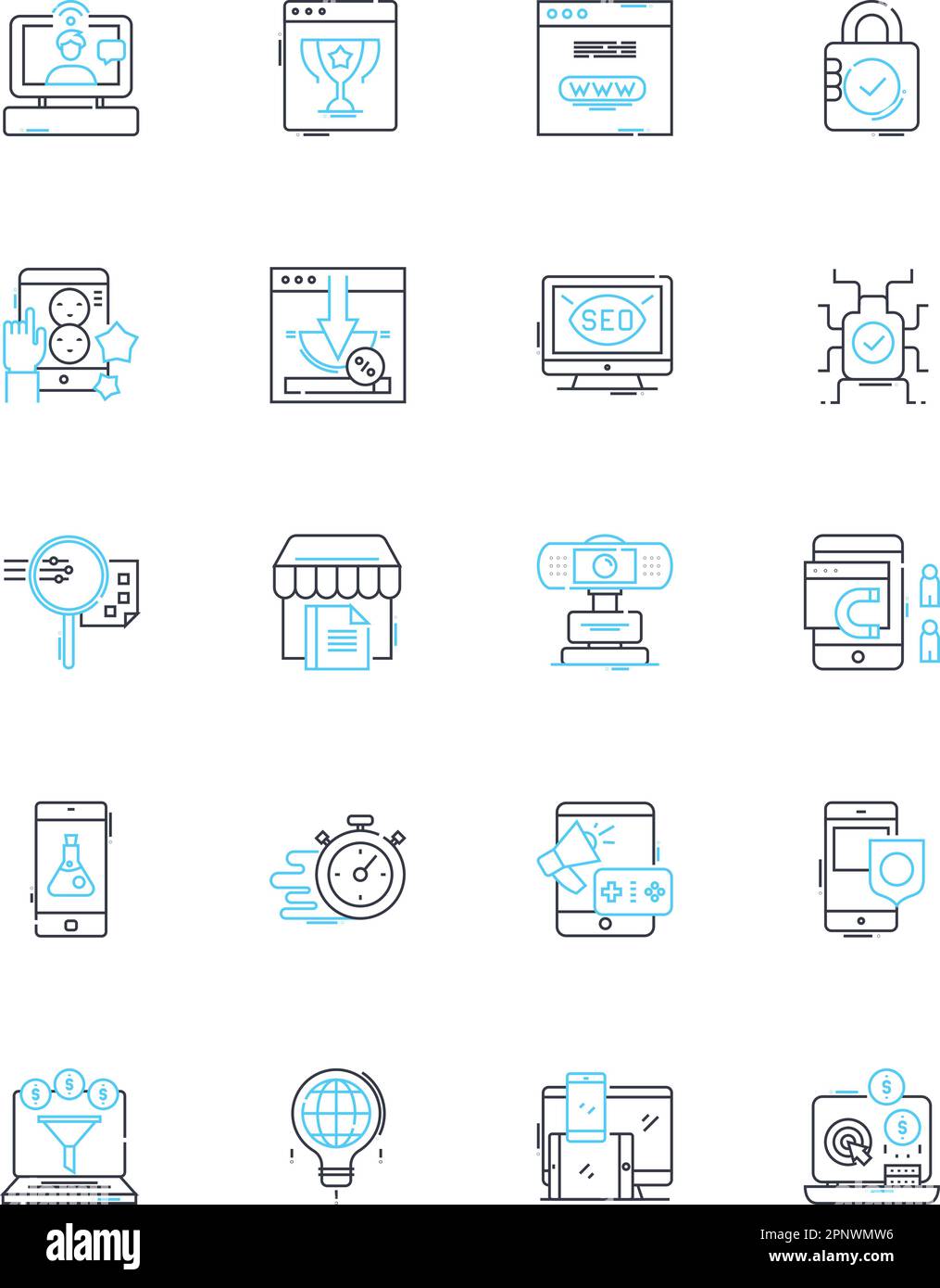 Business persuasion linear icons set. Influencing, Convincing, Selling ...