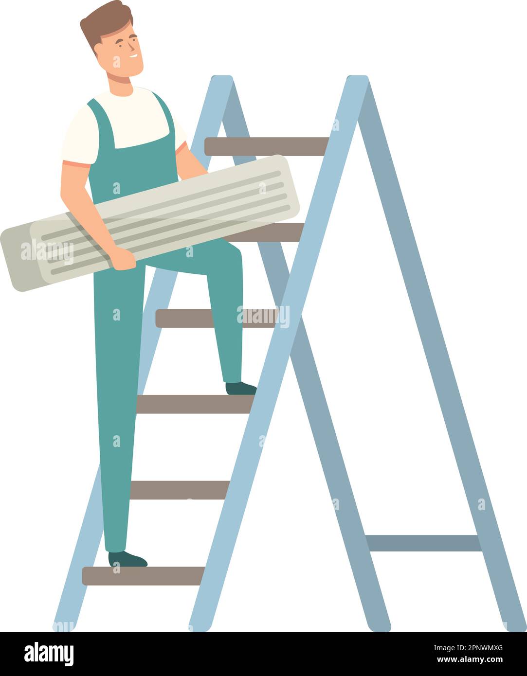 Ladder conditioner installing icon cartoon vector. Service air. Home ...