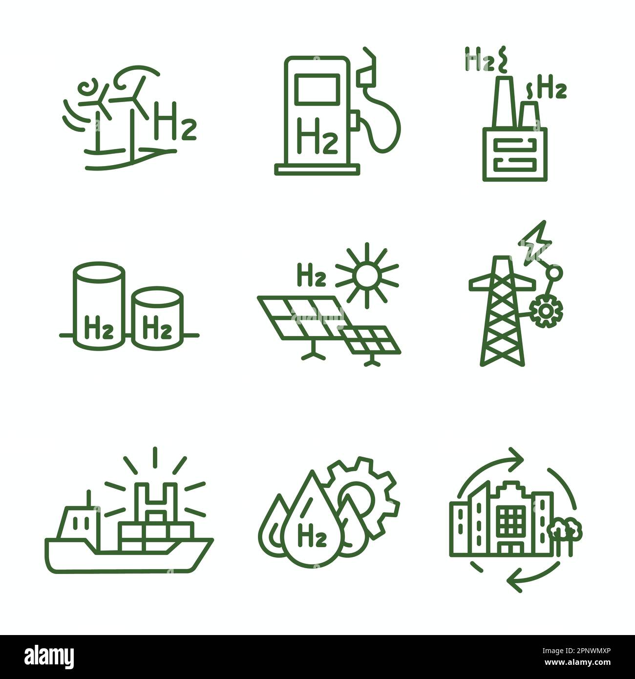 Clean Hydrogen Production with Green Energy Icon Set Stock Vector Image ...