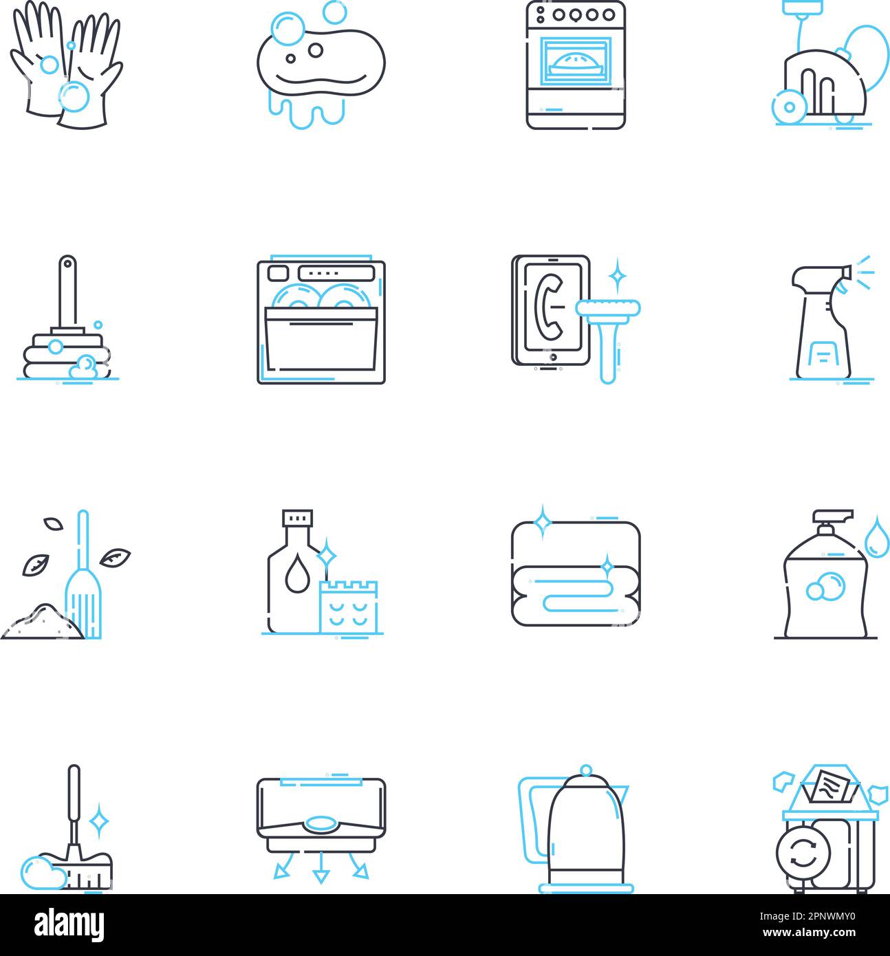 Lawn care linear icons set. Mowing, Irrigation, Fertilization, Edging ...