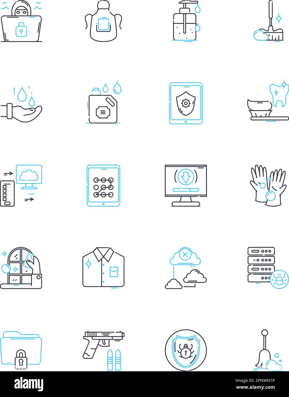 Securing Linear Icons Set Encryption Passwords Firewall Biometrics