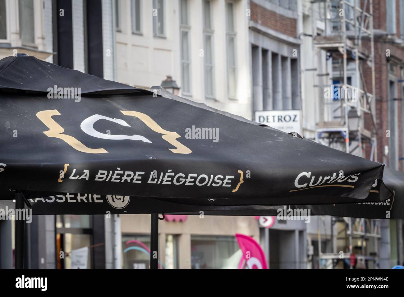 Picture of a sign with the logo of Curtius beer on a cafe in Liege ...