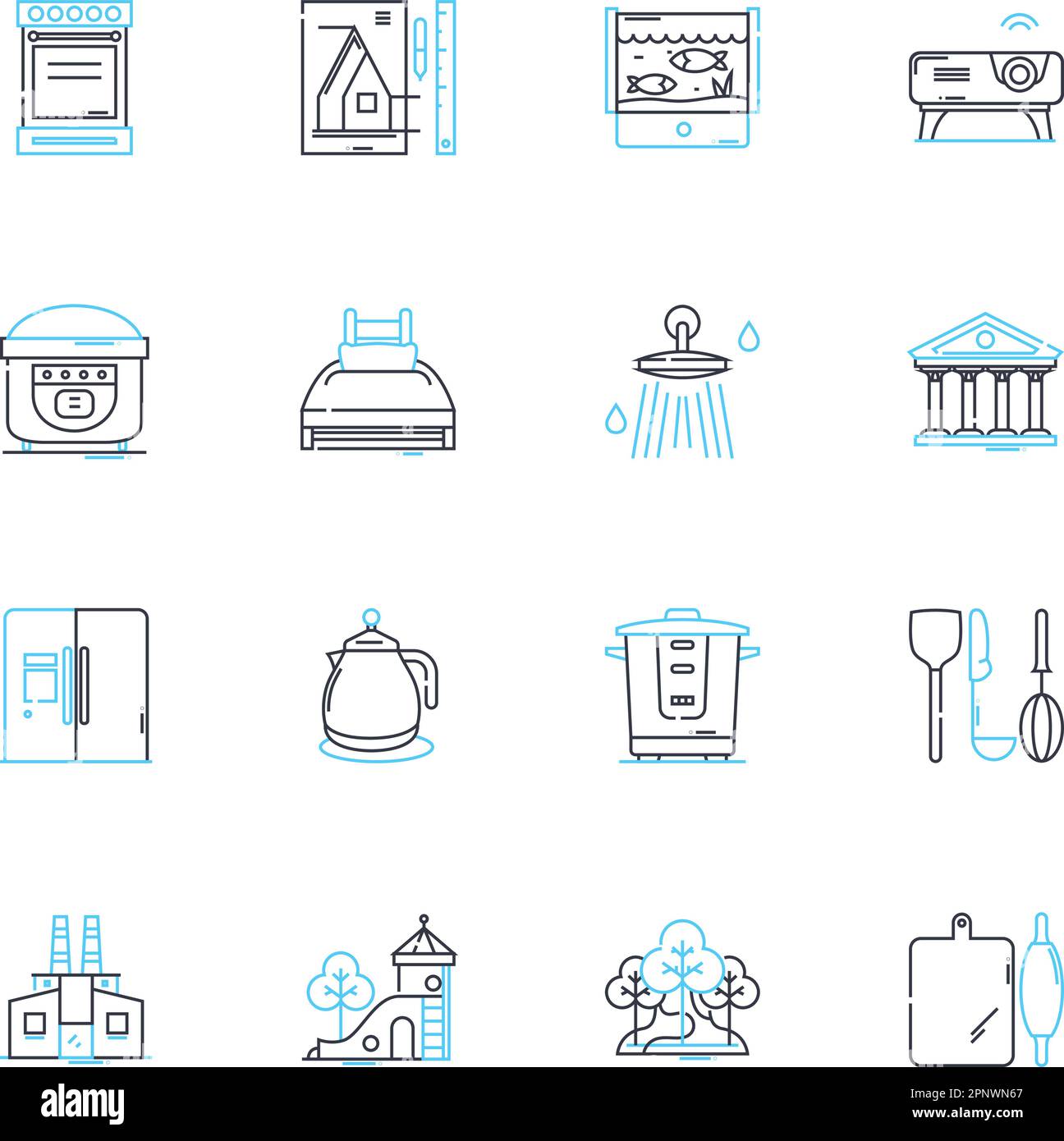 Urban dwelling linear icons set. Highrise, Skyscraper, Metropolis, Loft ...