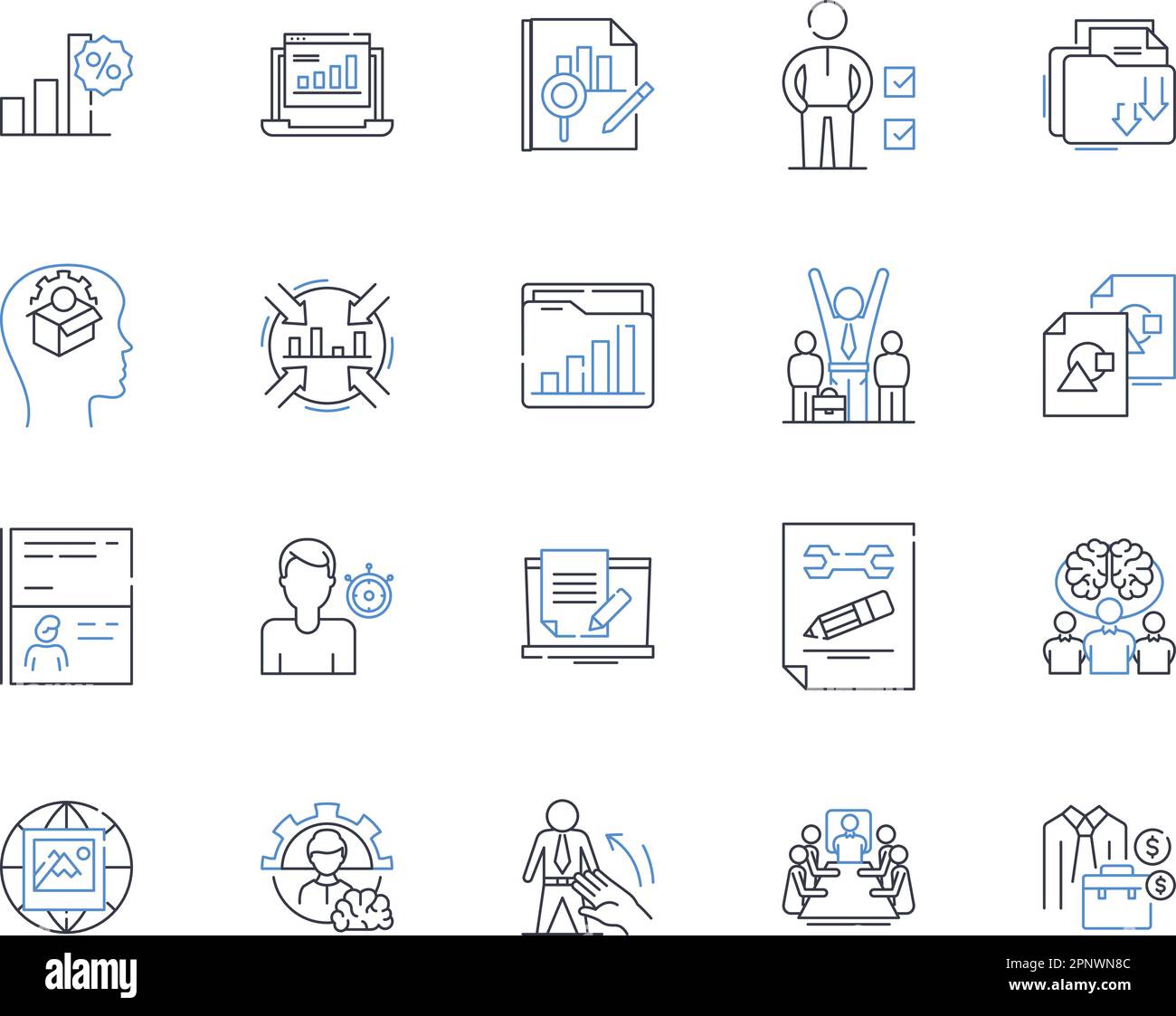 Office atmosphere line icons collection. Productivity, Collaboration ...
