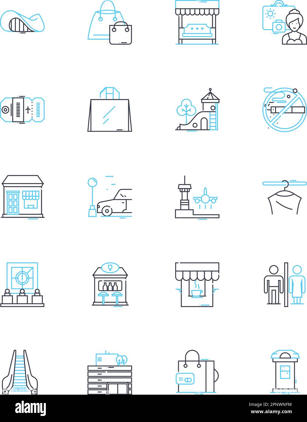 Futuristic downtown linear icons set. Urban, Metropolis, Skyscrapers ...