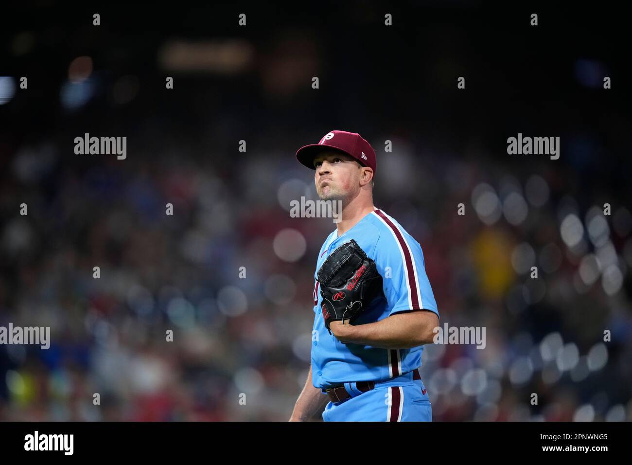 Philadelphia Phillies' Andrew Bellatti reacts during a baseball game ...