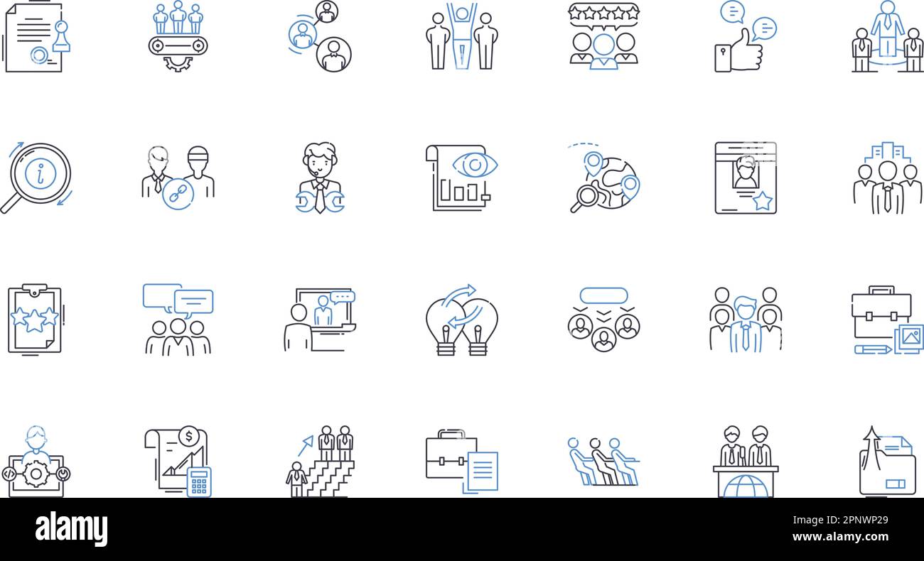 Cooperative Pairing Line Icons Collection Synergy Collaboration Partnership Synchronization