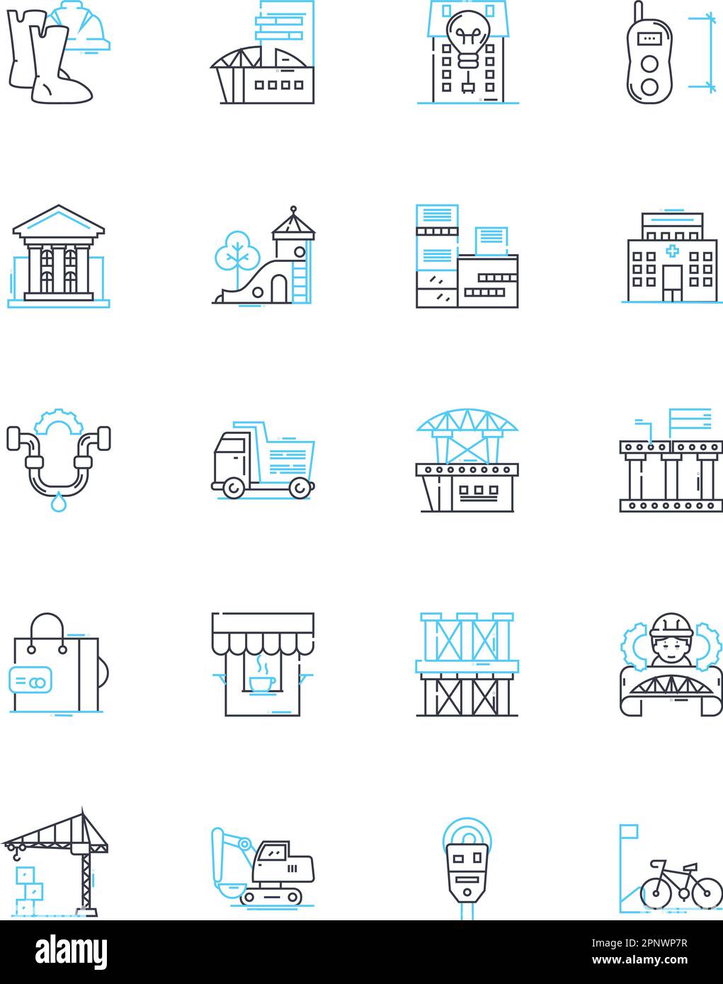 Downtown tower linear icons set. Skyscraper, Landmark, Iconic, Modern ...