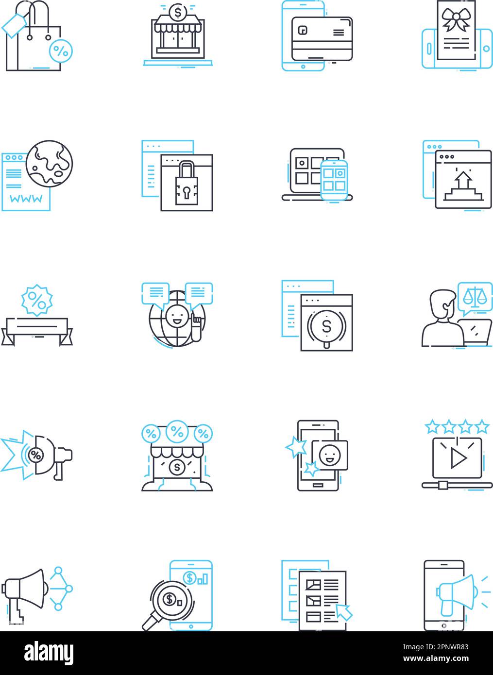 Shop remotely linear icons set. E-commerce, Online shopping, Virtual ...